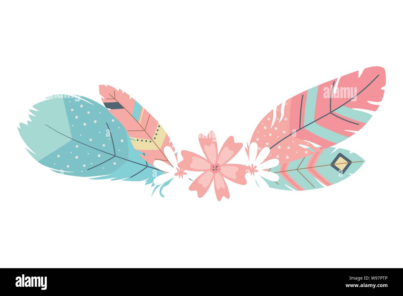 Boho feathers design, Bohemic decoration vintage fashion abstract art ...