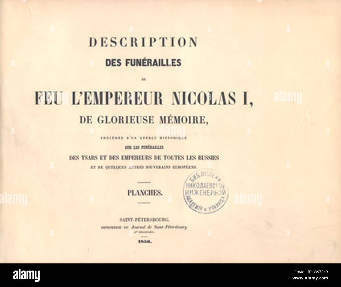 Description of the funerals of Nicholas I (1856) french cover Stock ...