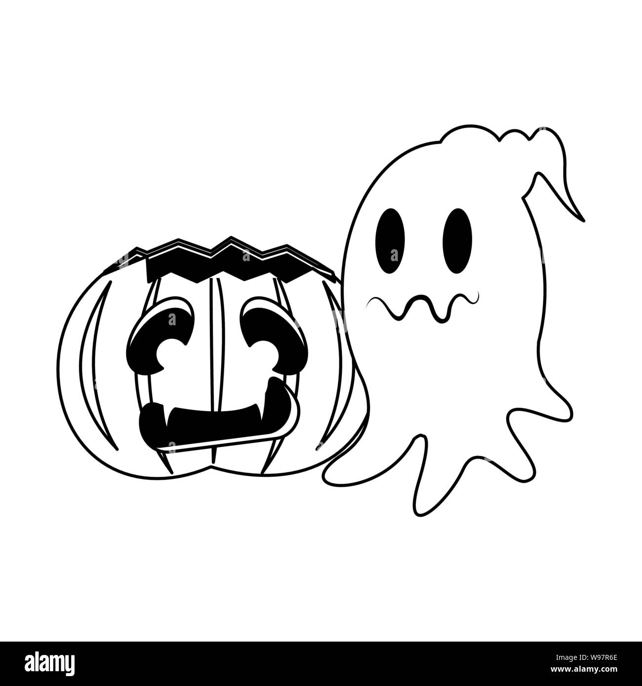 halloween october scary celebration cartoon in black and white Stock ...