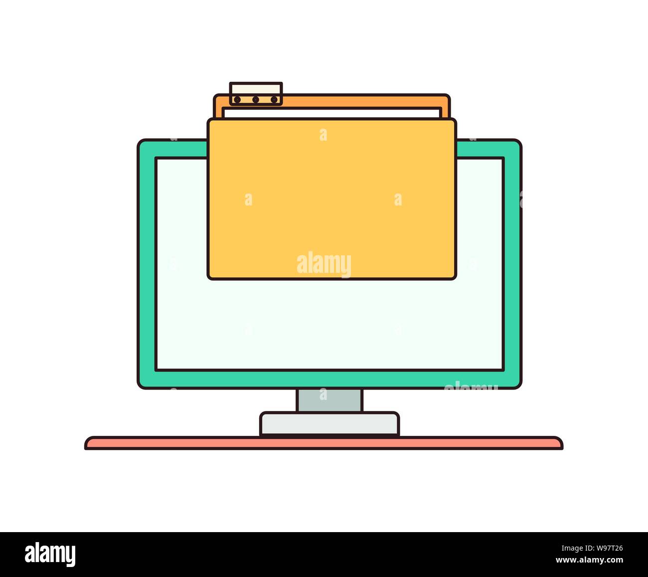 computer screen with folder in white background Stock Vector Image ...