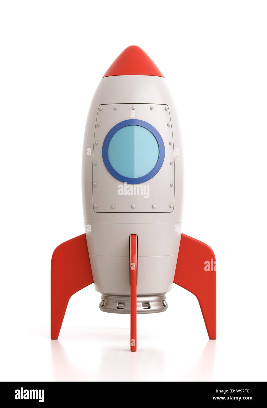 Red and White Cartoon Spaceship on White Background 3D Illustration ...