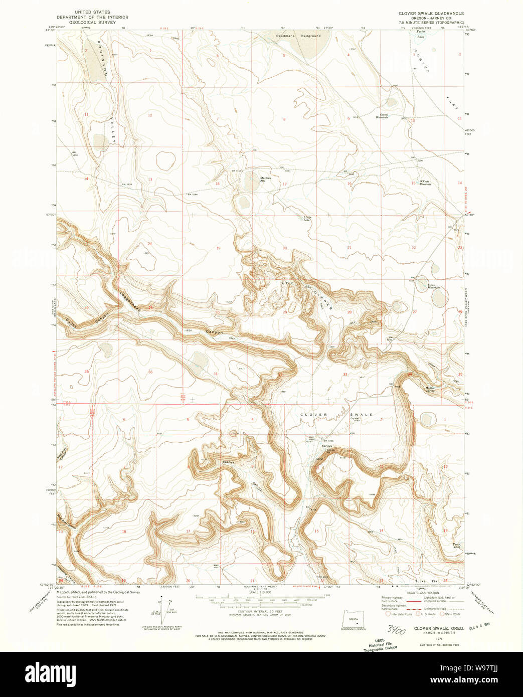USGS Topo Map Oregon Clover Swale 279382 1971 24000 Restoration Stock ...