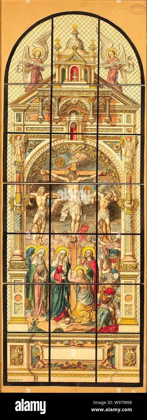 Design for a Stained-Glass Window with the Crucifixion by Frans Nicolas ...