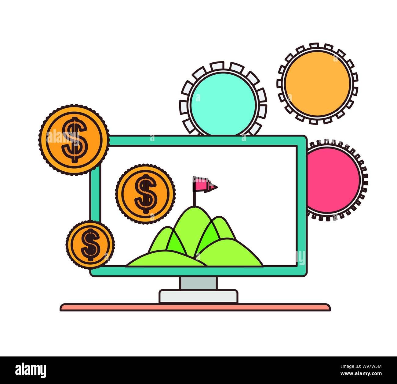 set of icons with computer screen in white background Stock Vector ...