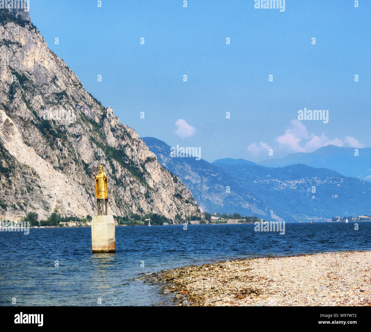 San Nicolo statue in Lecco on lake of Como, Italy Stock Photo - Alamy