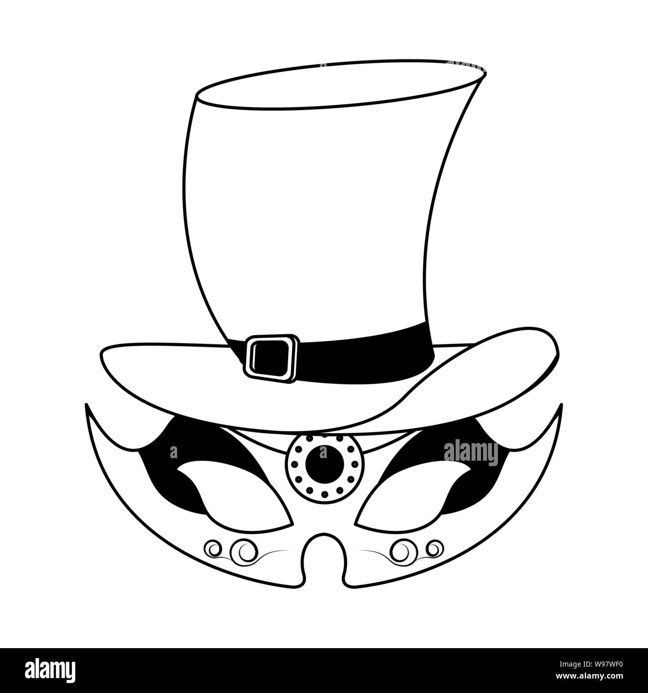 party mask festive celebration cartoon in black and white Stock Vector ...