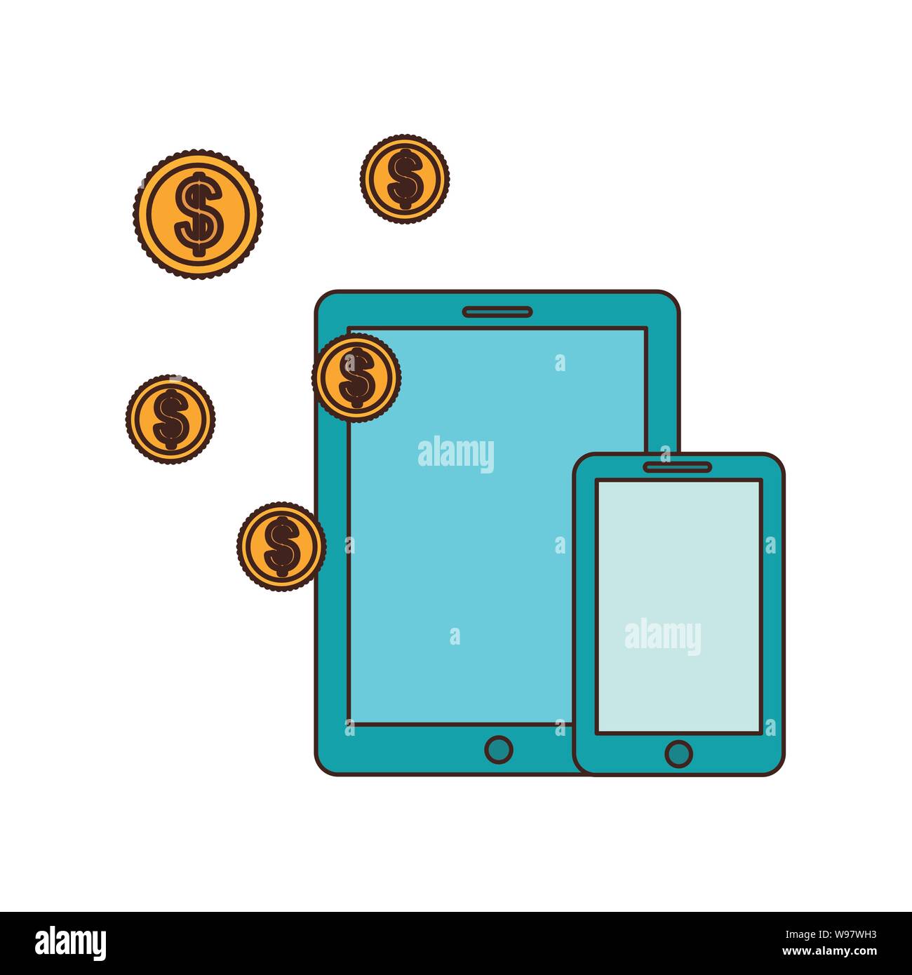 smartphone with money around in white background Stock Vector Image ...