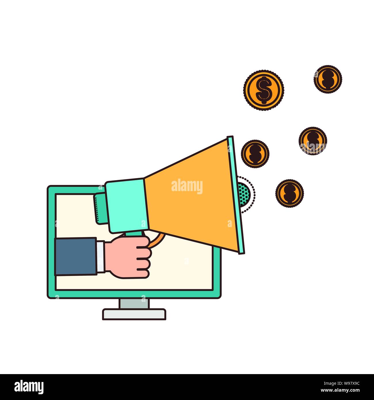 Hand megaphone computer screen hi-res stock photography and images - Alamy