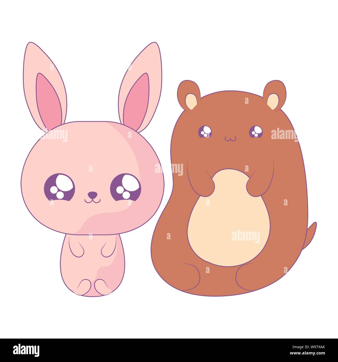 cute bear with bunny baby animals kawaii style vector illustration ...