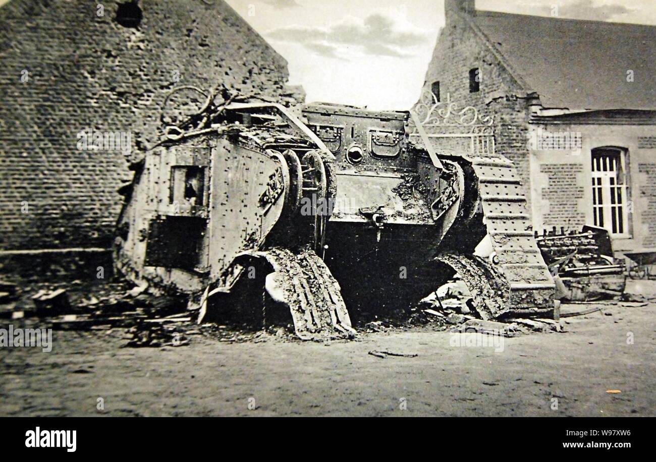 Destroyed English tank in Rumilly, France, WWI (29126529810 Stock Photo ...