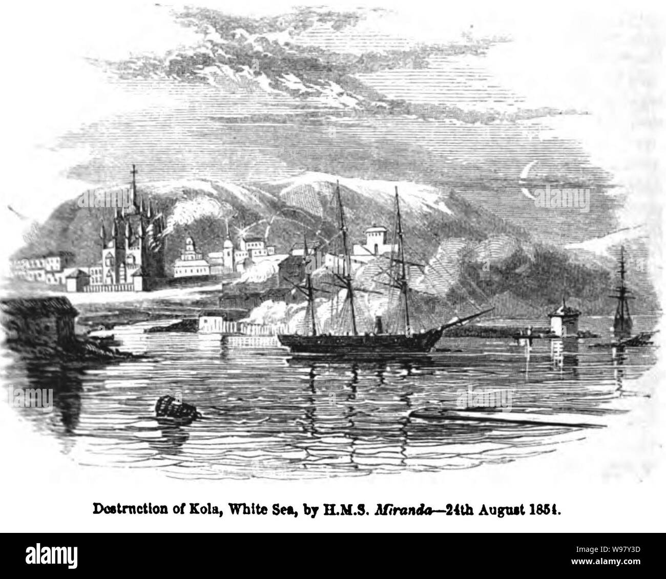 Destruction of Kola, White Sea, by H.M.S. Miranda - 24th August 1854 ...