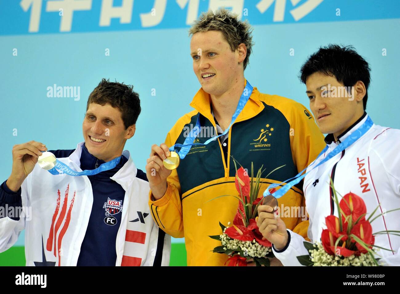 Gold medalist Mckeon David of Australia(C), silver medalist Michael of ...