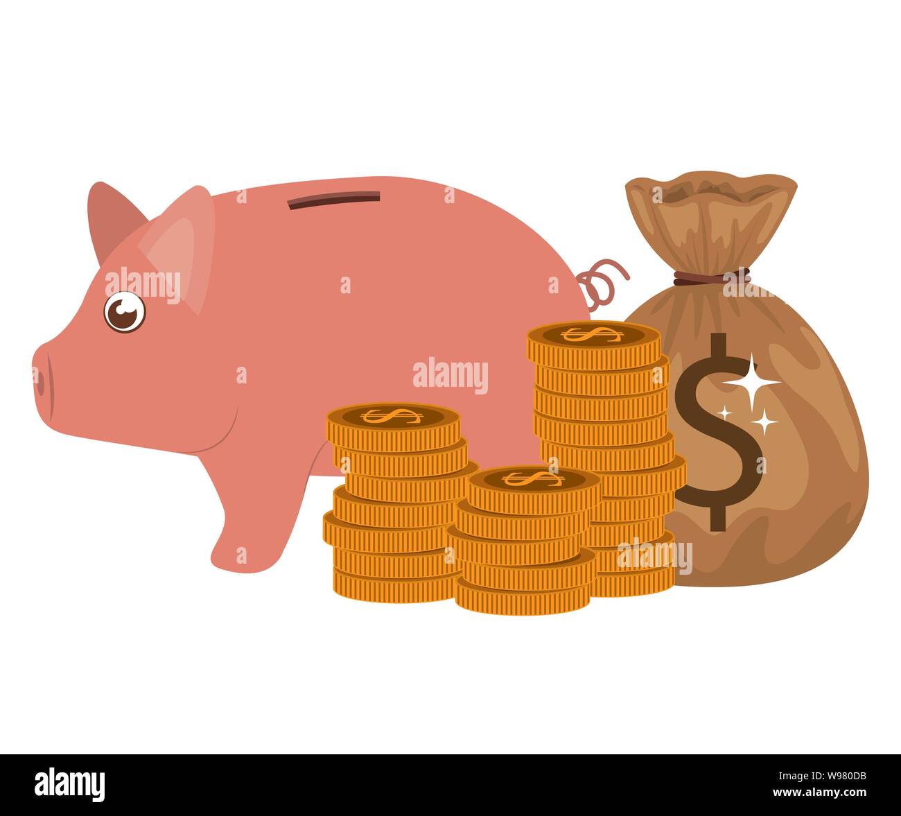 money savings and pig on white background Stock Vector Image & Art - Alamy