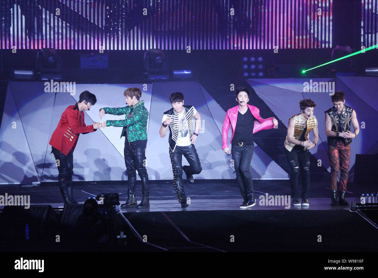 South Korean boy band, 2PM, performs during their concert in Taipei ...
