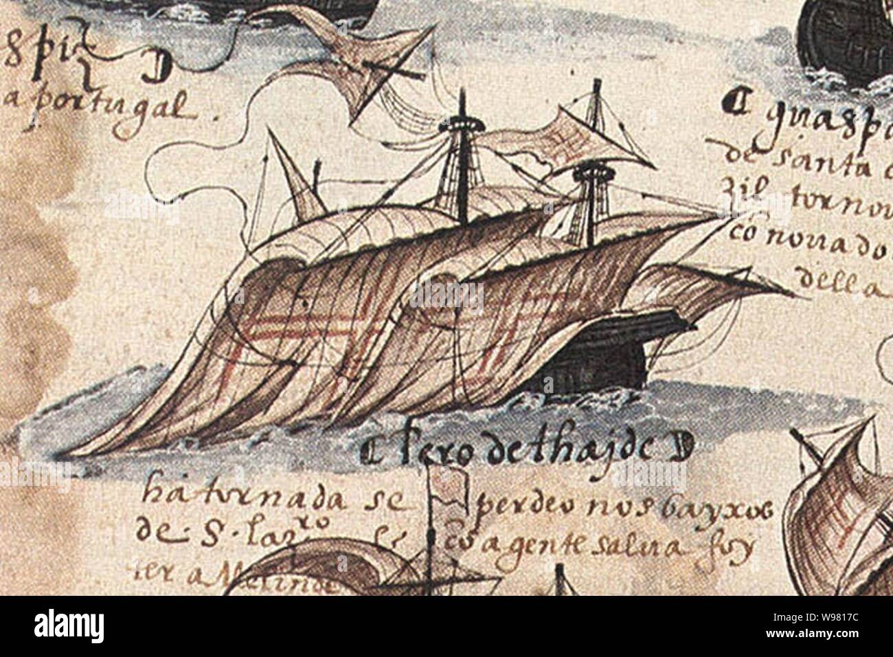 Detail of Pero de Ataide's ship (Cabral Armada Stock Photo - Alamy