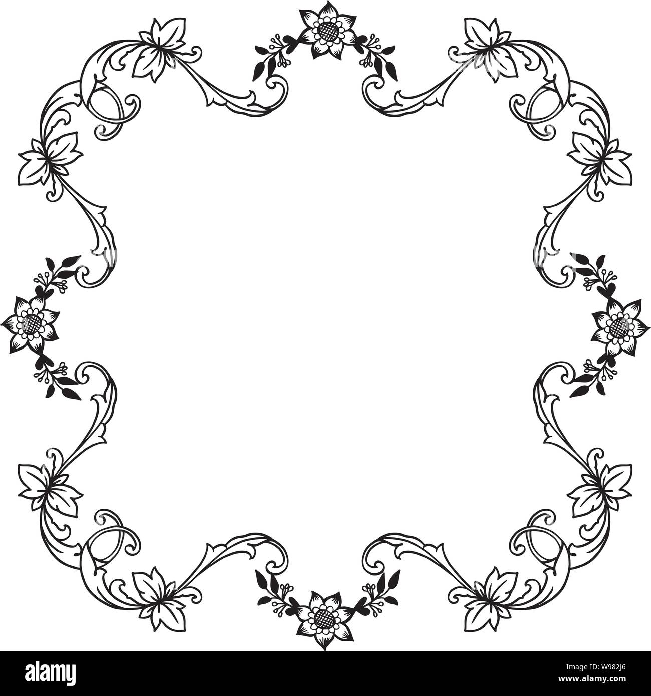 Invitation card, greeting card, with floral frame on white backdrop ...