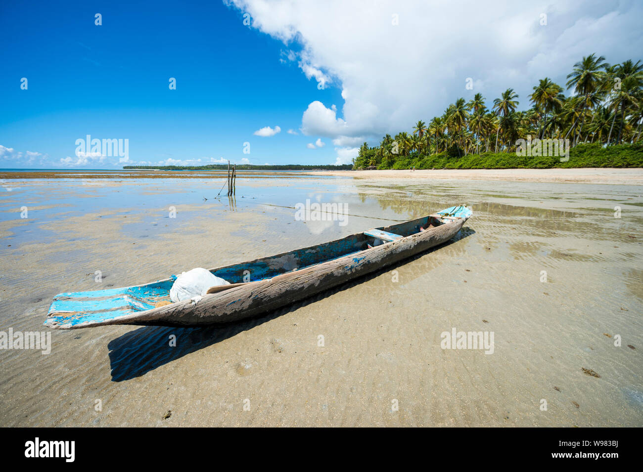 Scenic view of traditional Brazilian dugout canoe boat on a rustic ...