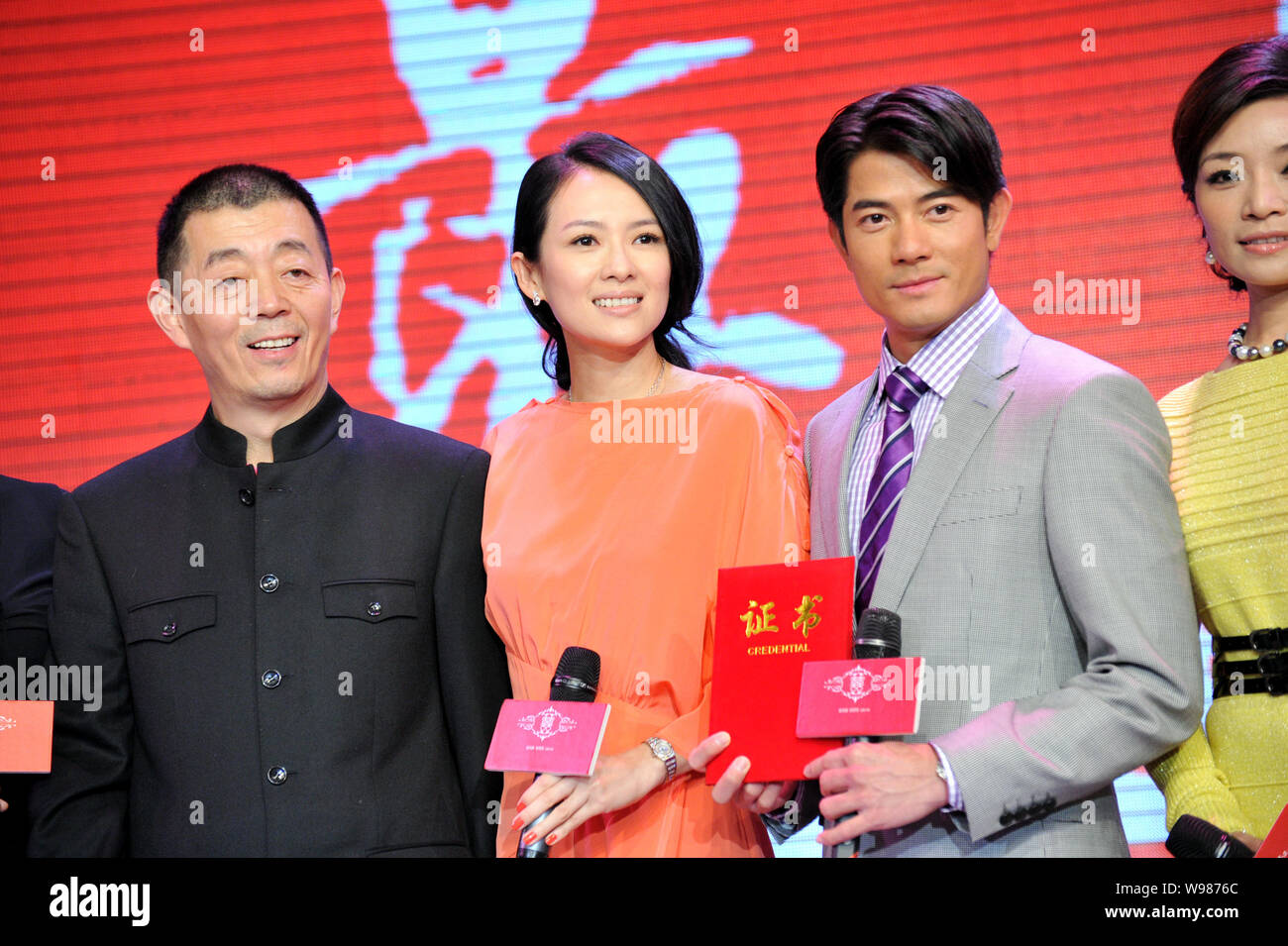 (From left) Chinese director Gu Changwei, Chinese actress Zhang Ziyi ...