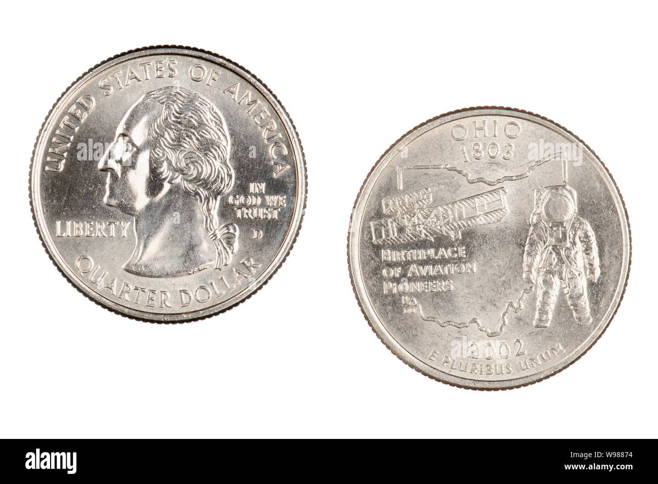 Obverse and reverse sides of the Ohio 2002d State Commemorative Quarter ...