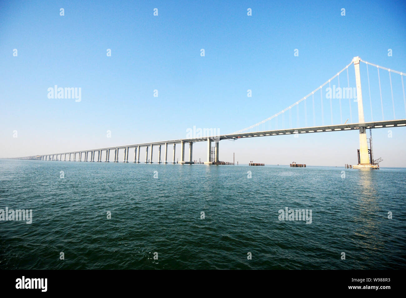 --FILE--The Qingdao Gulf Bridge, also known as the Qingdao Bay Bridge ...