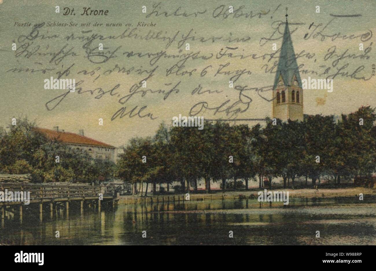 Deutsch Krone, Westpreußen - Schlossee mit der neuen ev. Kirche Stock ...