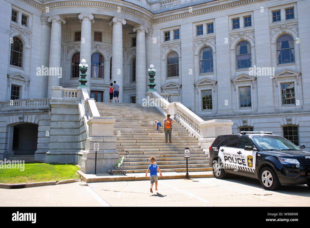 Wisconsin State Capitol, Madison, WI USA. Aug 2018. People visiting the ...