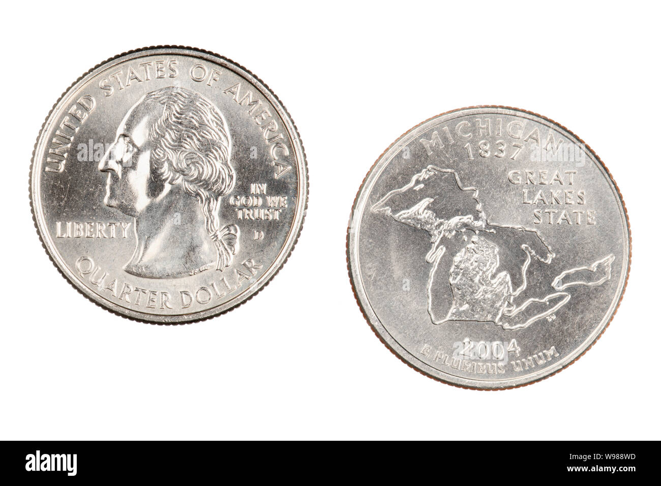 Obverse and reverse sides of the Michigan 2004d State Commemorative ...