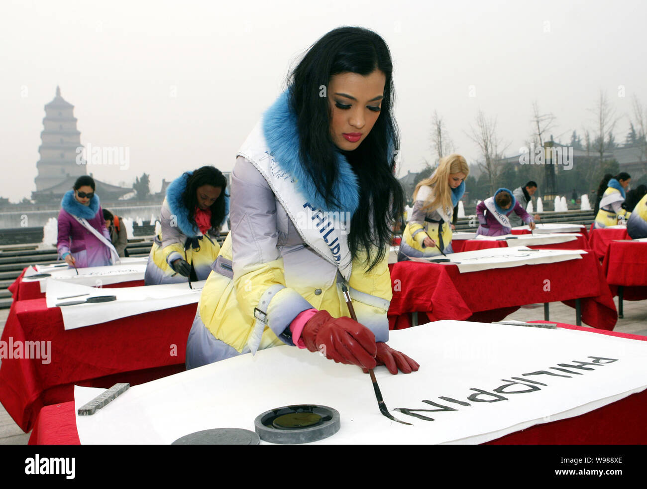 Miss Philippines Isabella Manjon, front, and other contestants of the ...