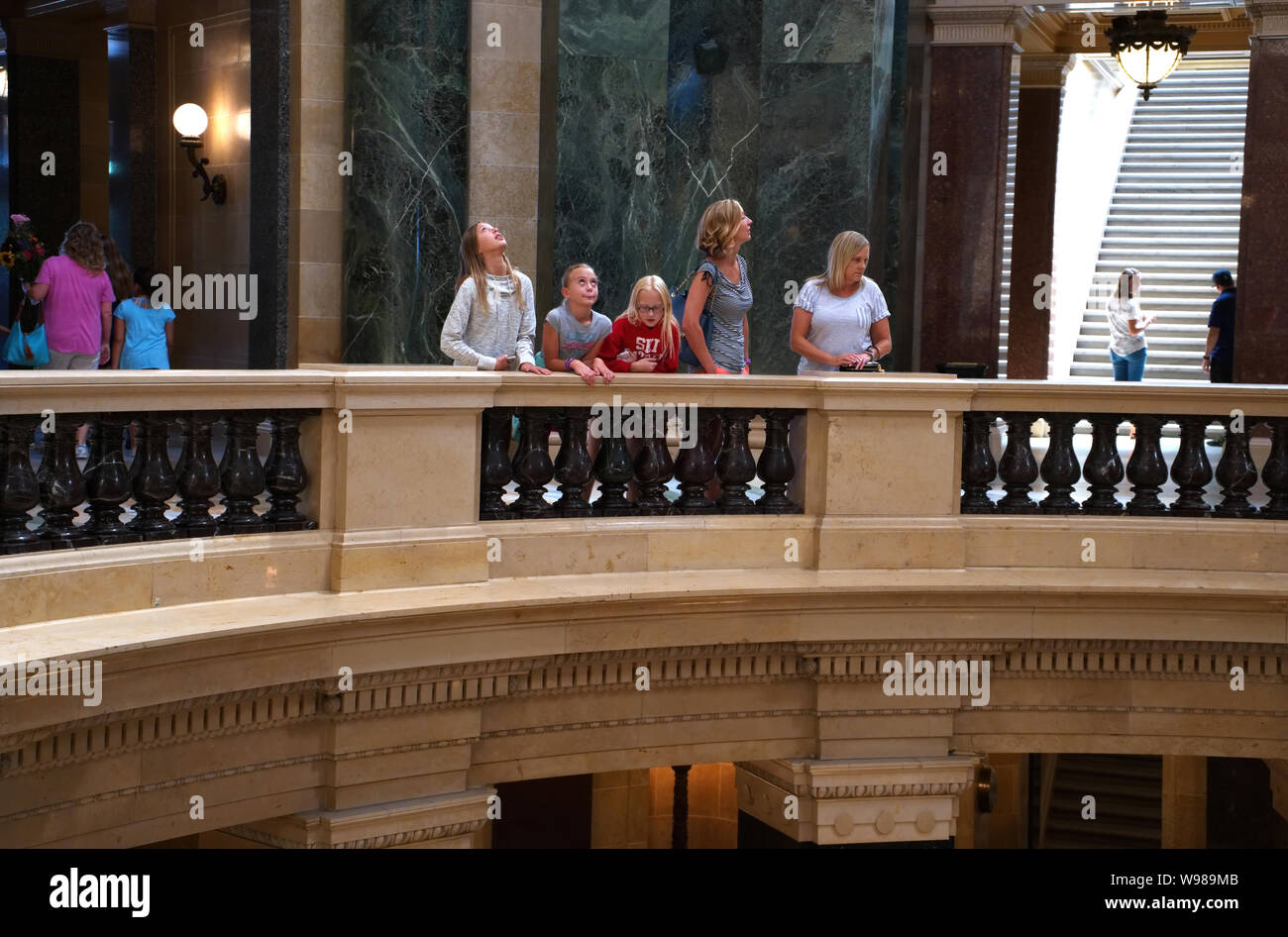 Wisconsin State Capitol, Madison, WI USA. Aug 2018. Visitors enjoying ...