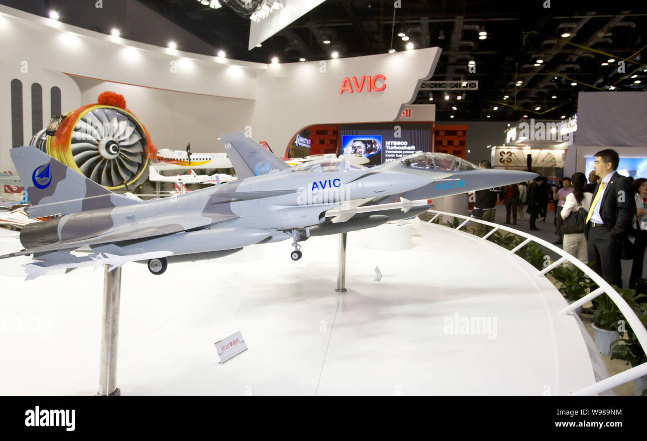 Models of Chinese fighter jets are seen on display at the stand of AVIC ...