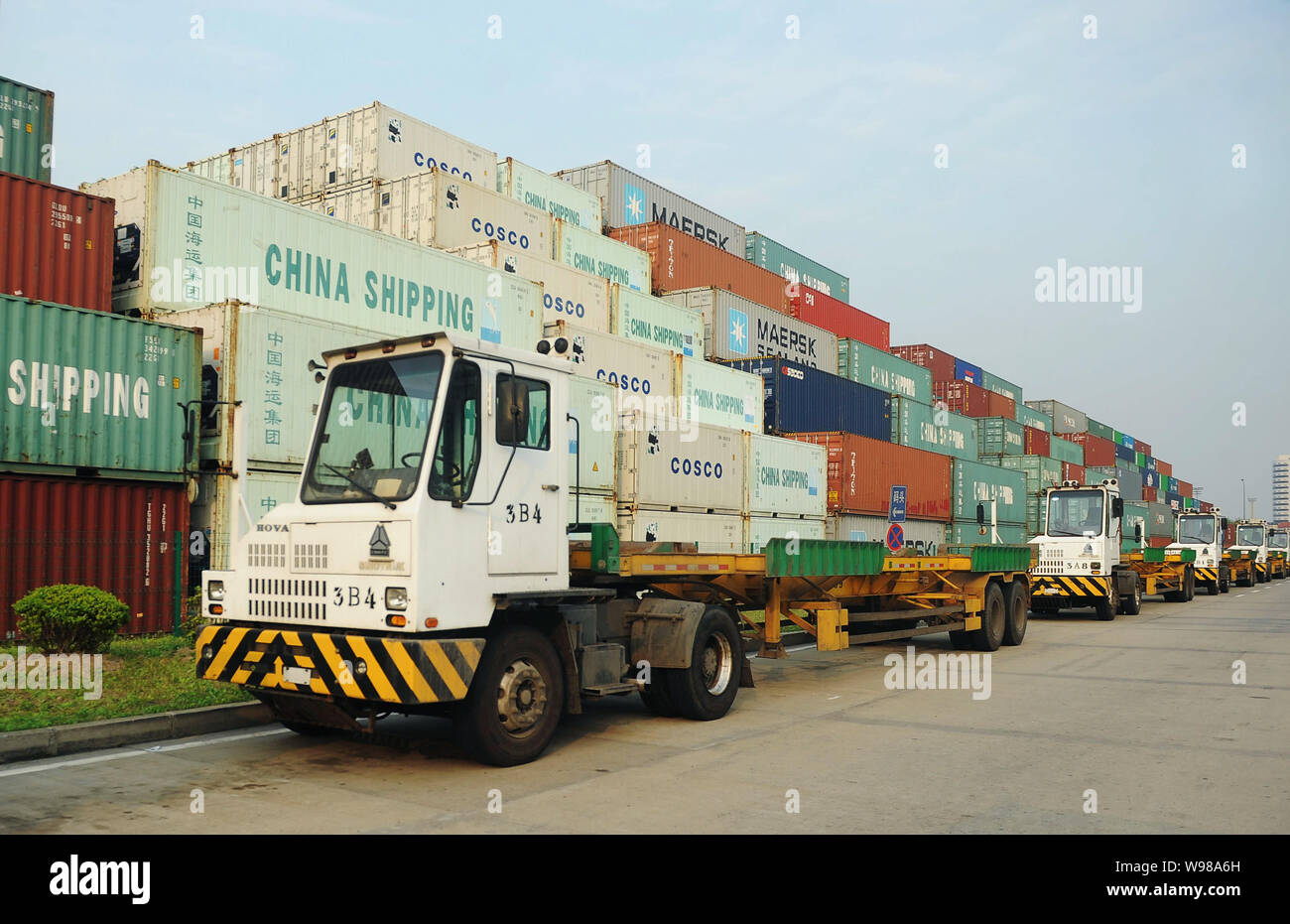 Stacks of containers are pictured at a container terminal of Waigaoqiao ...