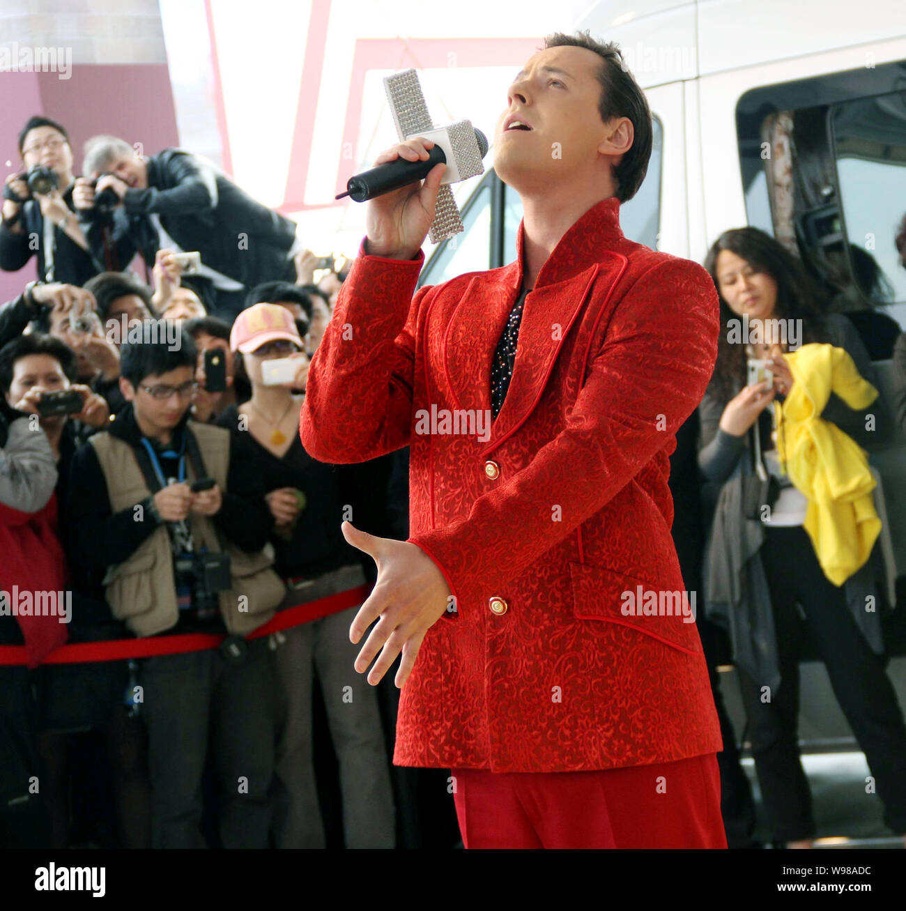 Russian singer Vitas performs at the booth of Mercedes-Benz at the 14th ...