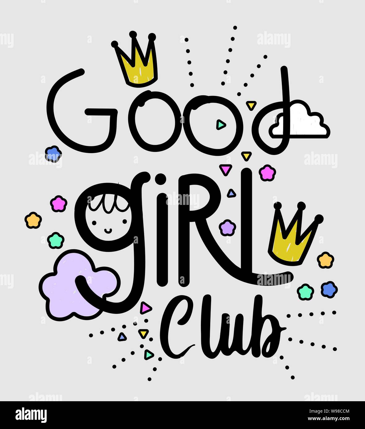 handwritten messages background good girl club lettering vector ...