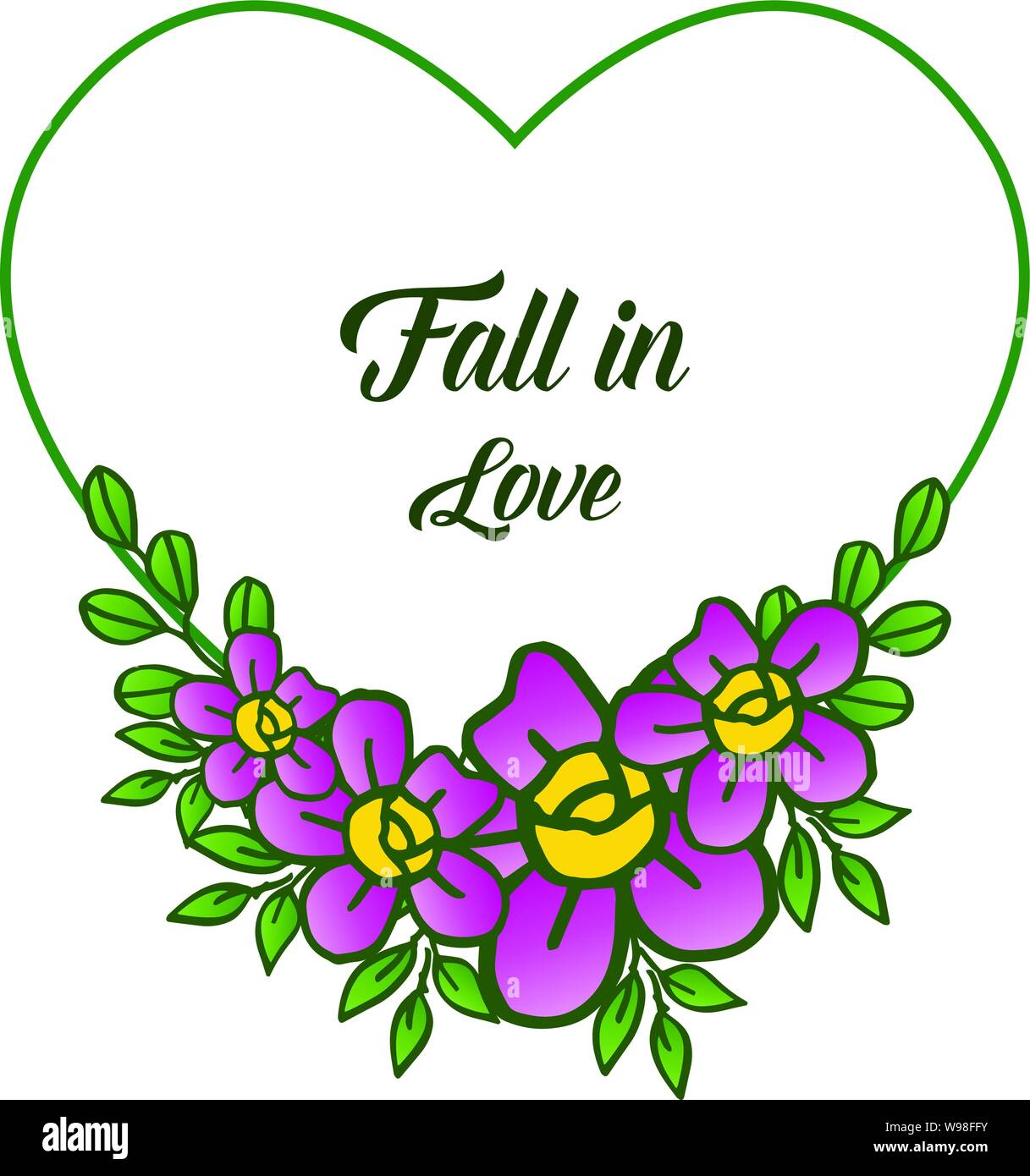 Letter for your design fall in love, with feature purple floral frame ...