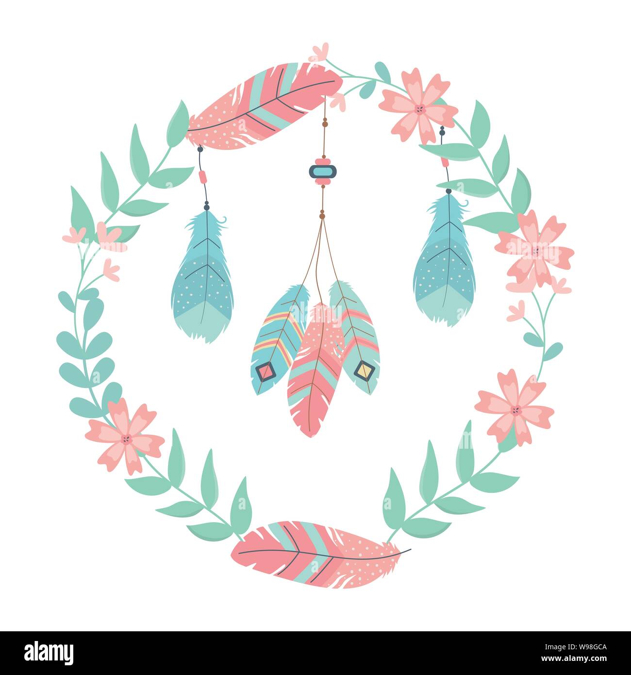 Boho feathers design, Bohemic decoration vintage fashion abstract art ...