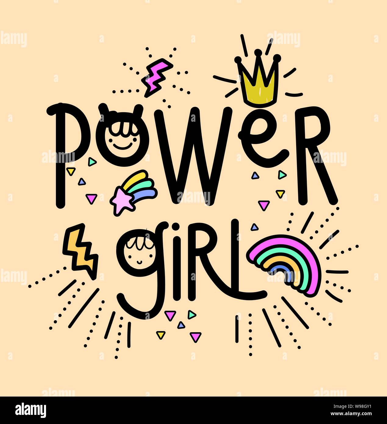 handwritten messages background power girl letters vector illustration ...