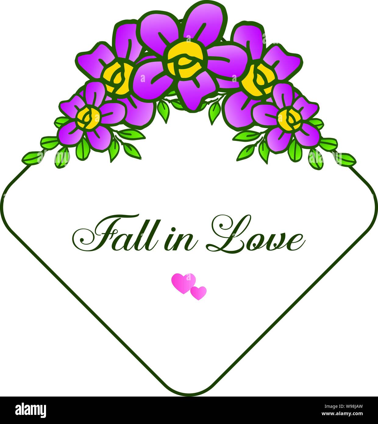 Poster or banner for fall in love, with pattern art purple floral frame ...