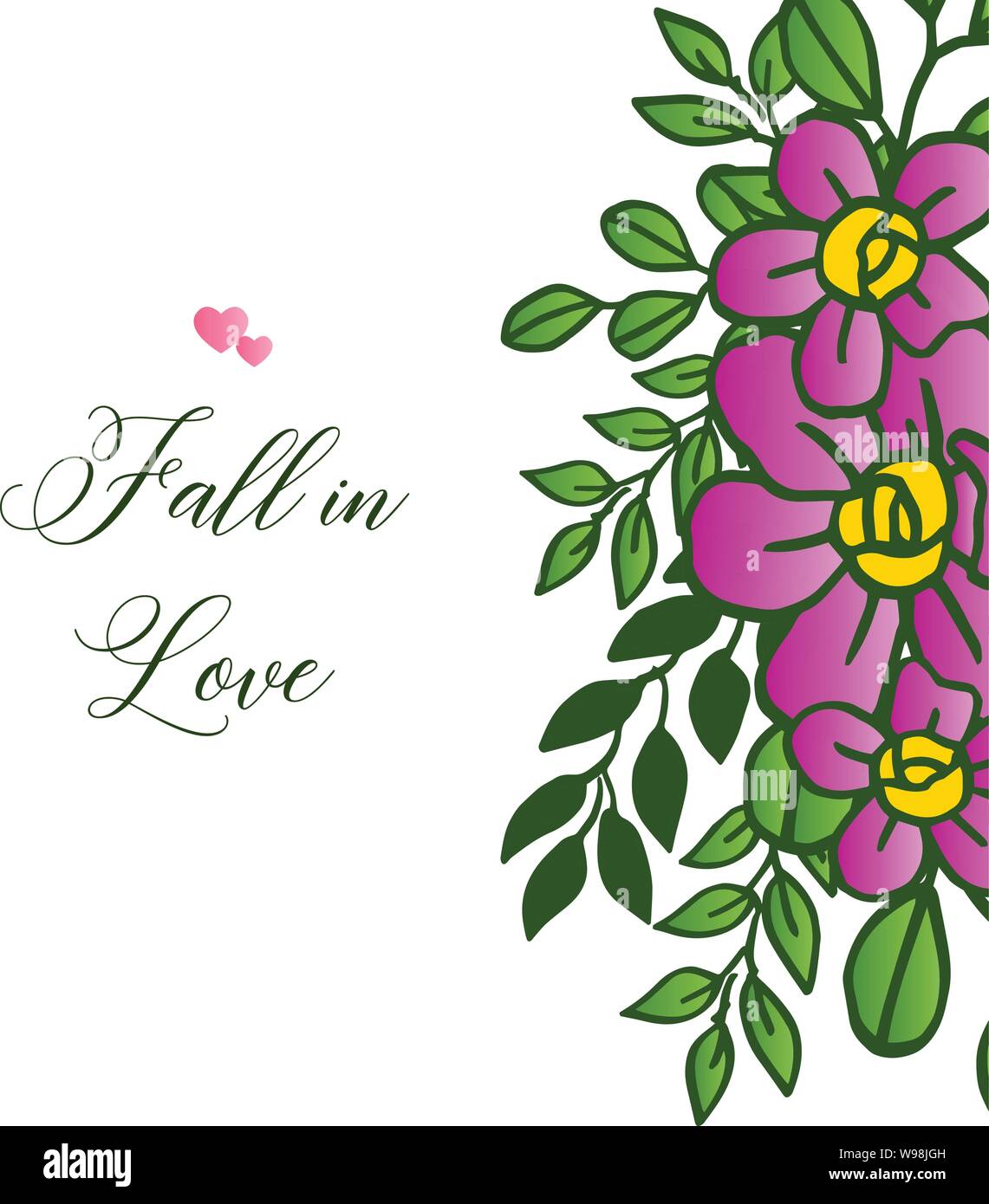 Poster or banner for fall in love, with pattern art purple floral frame ...