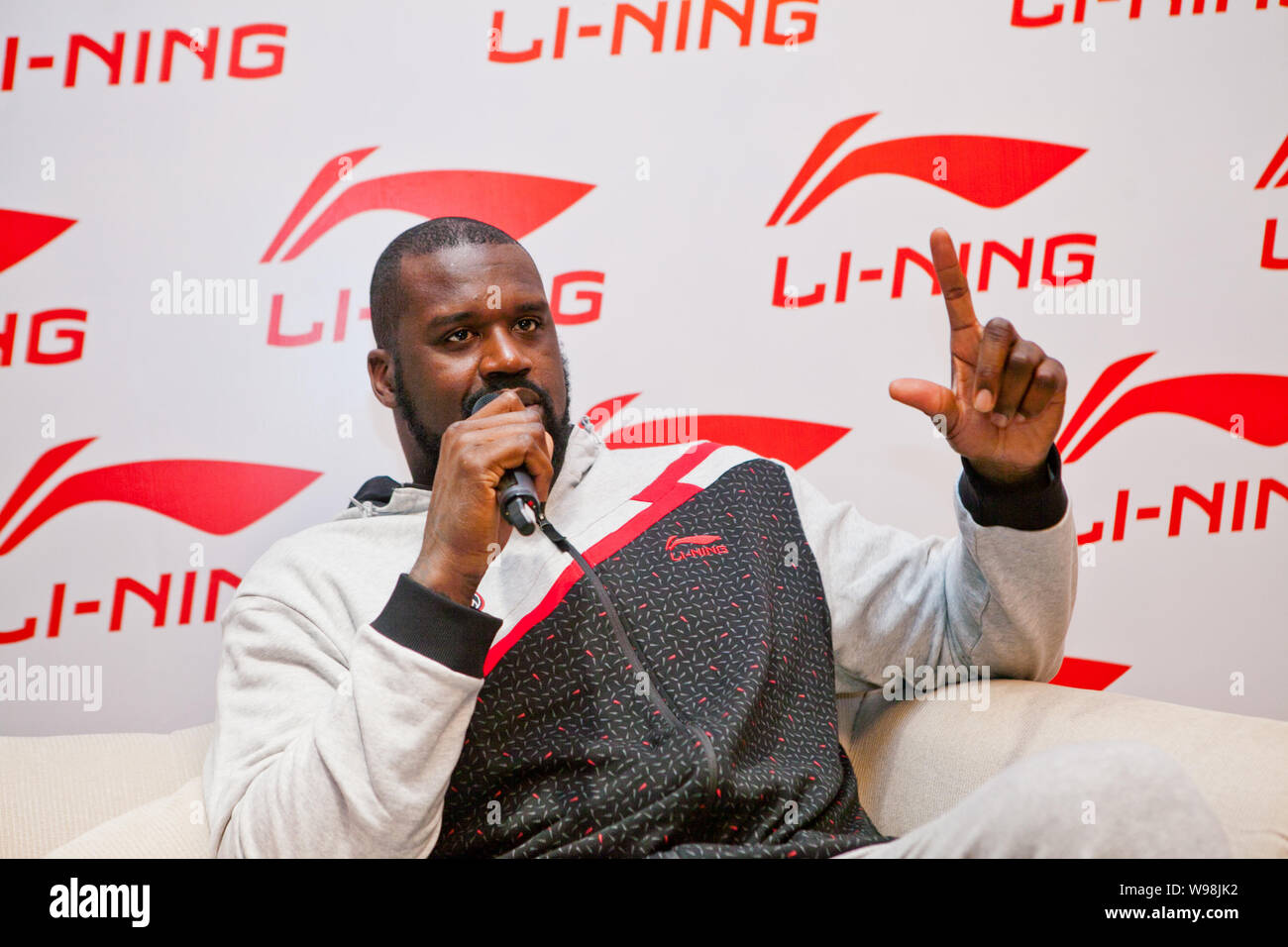 Former NBA superstar Shaquille ONeal speaks during a promotional event ...