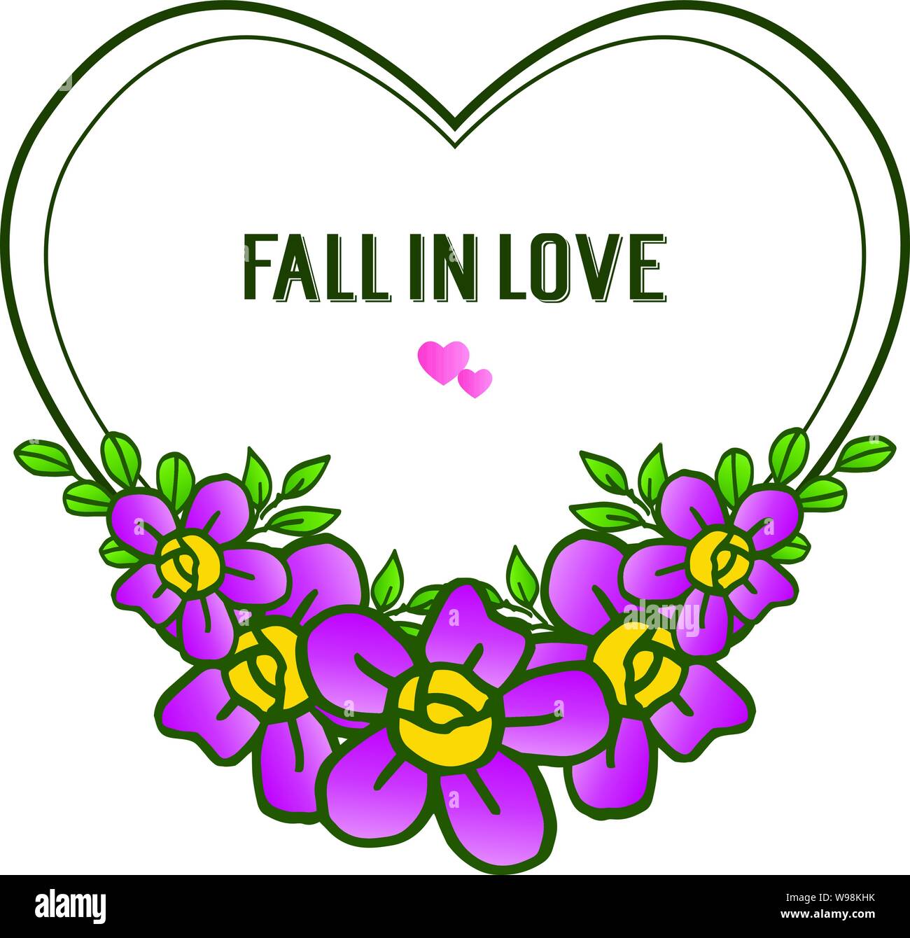 Poster or banner for fall in love, with pattern art purple floral frame ...