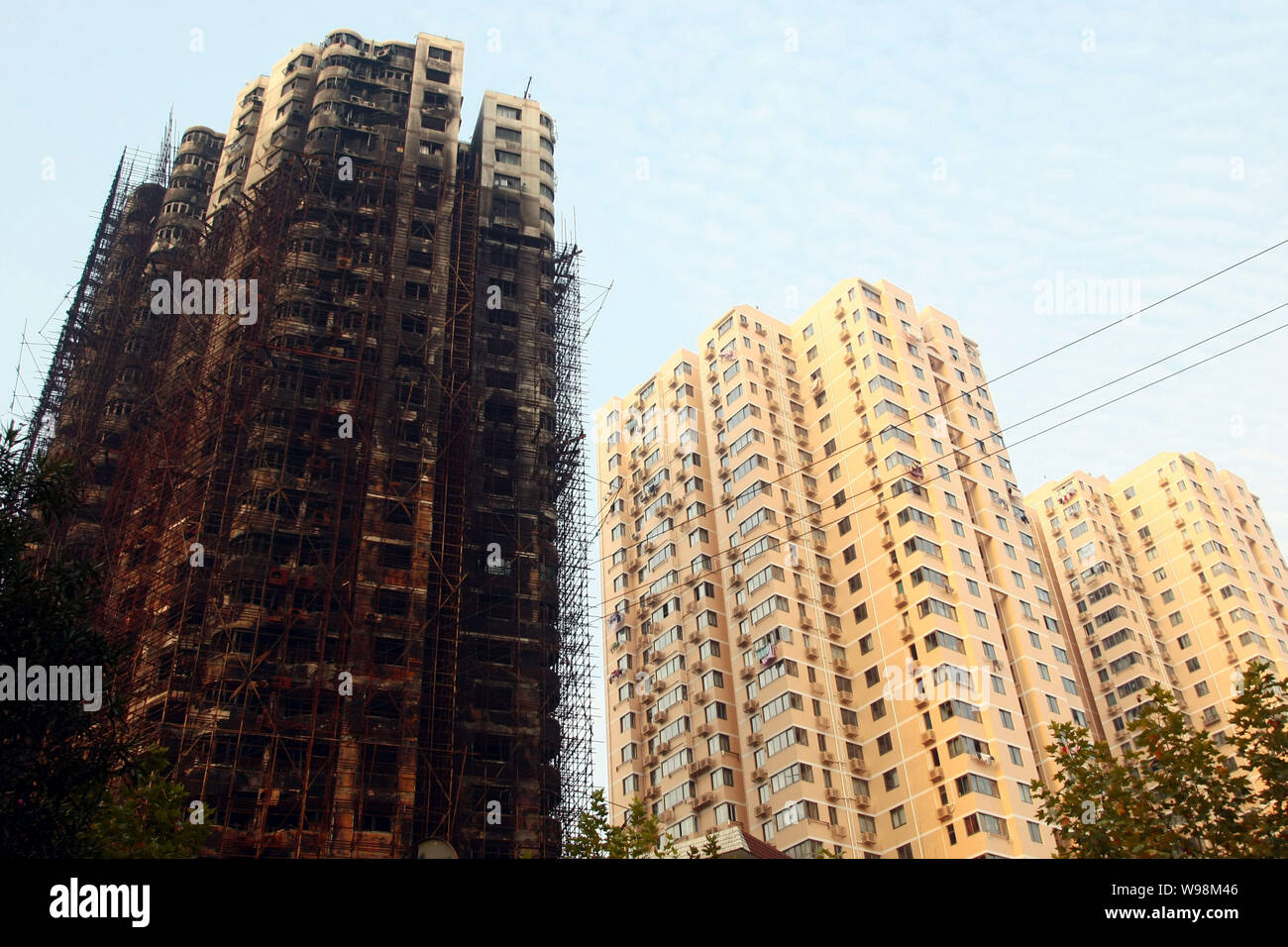 The residential apartment building burnt out in the deadly fire on ...