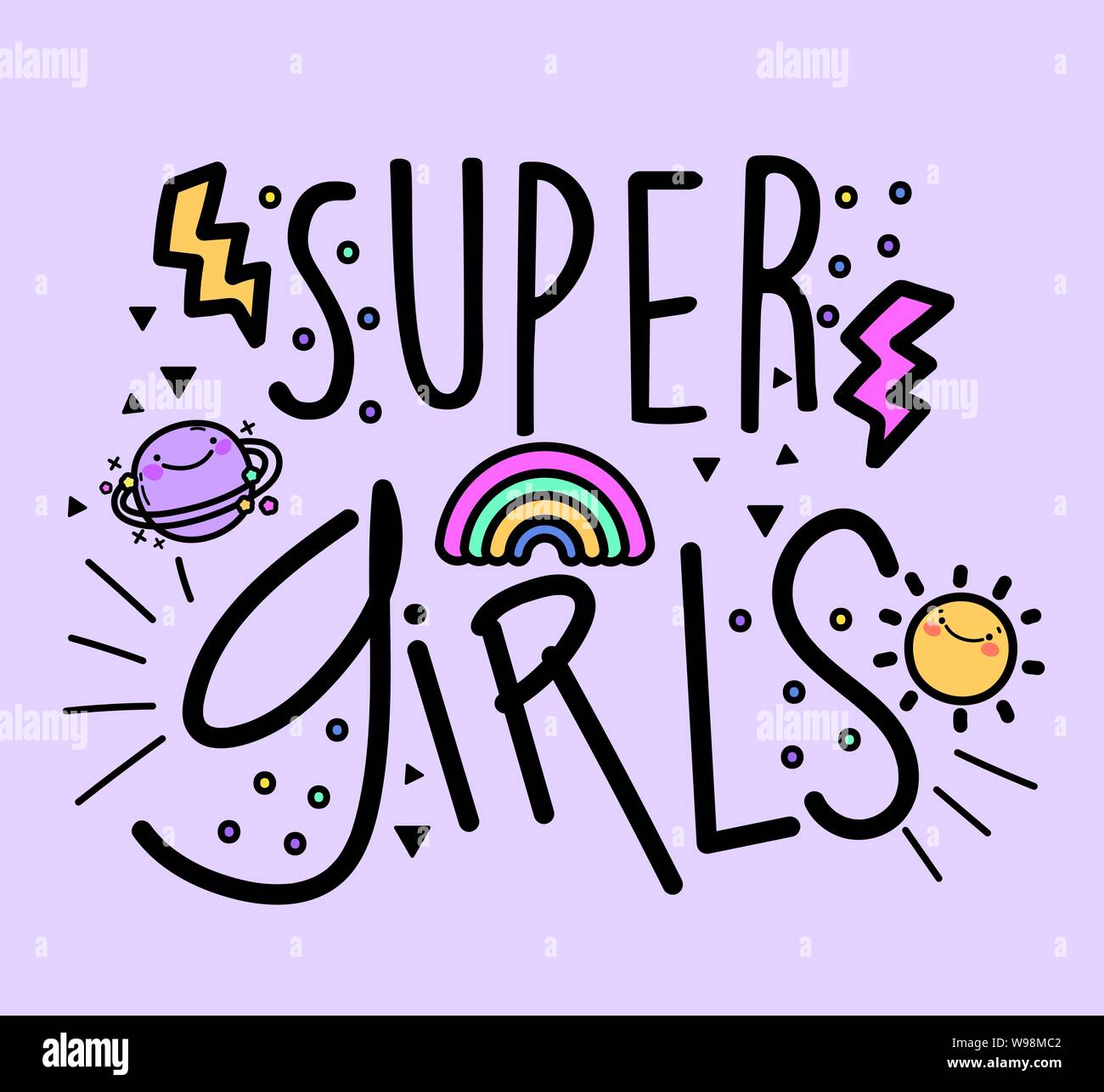 handwritten messages background super girls vector illustration Stock ...