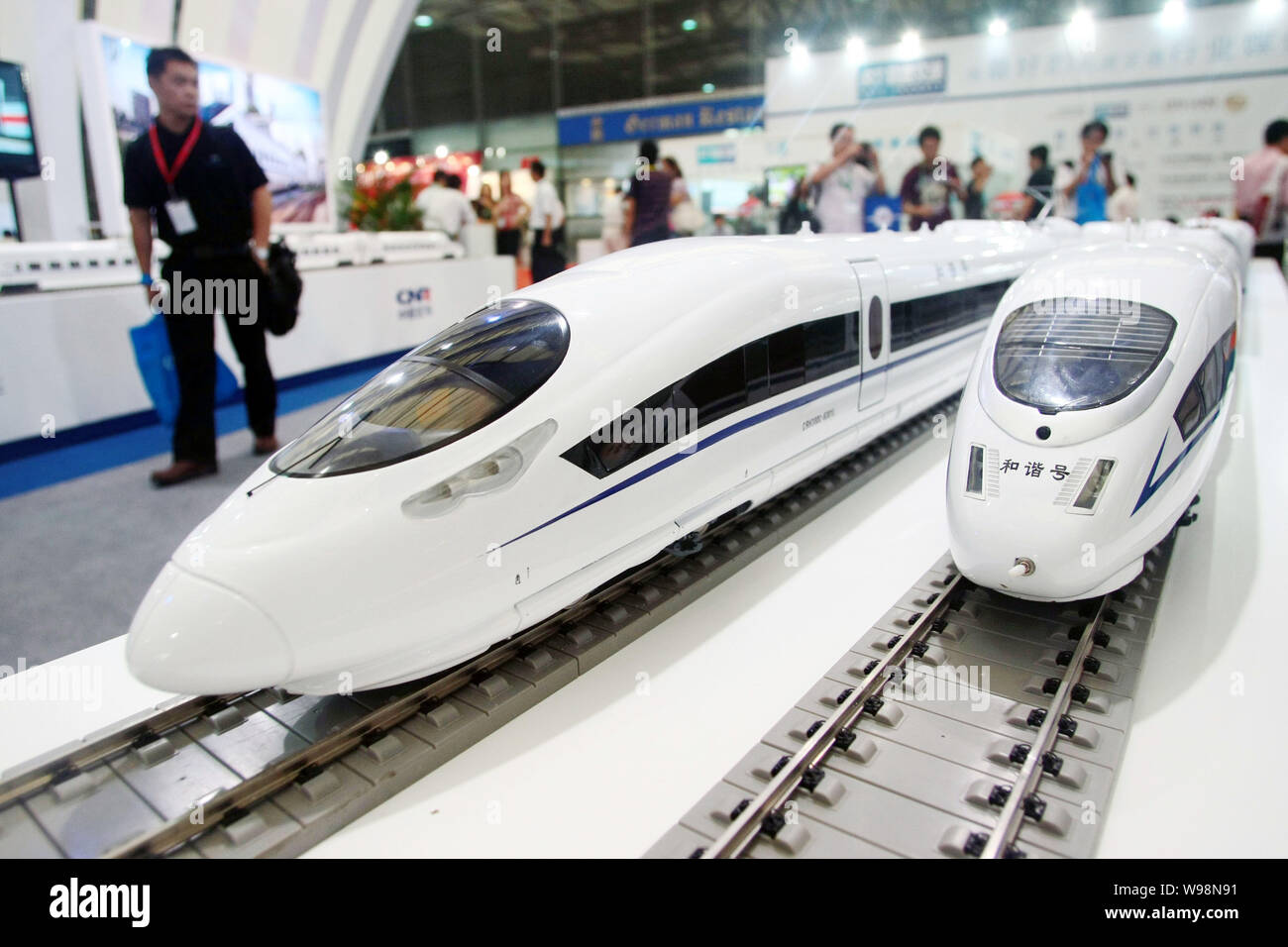 Models of CRH (China Railway High-speed) bullet trains are seen on ...