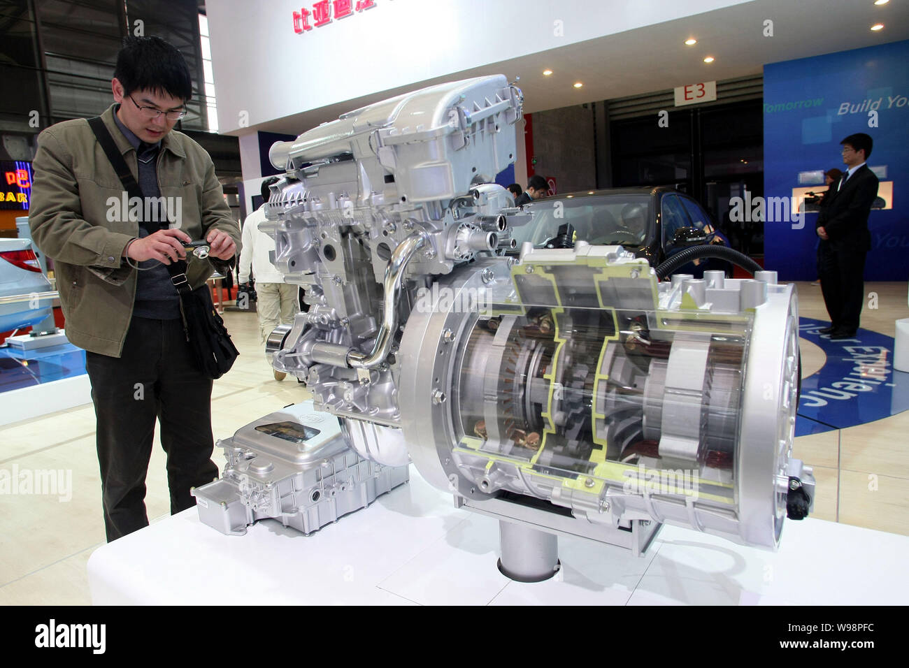 A car engine of BYD is seen on display at the 14th Shanghai ...