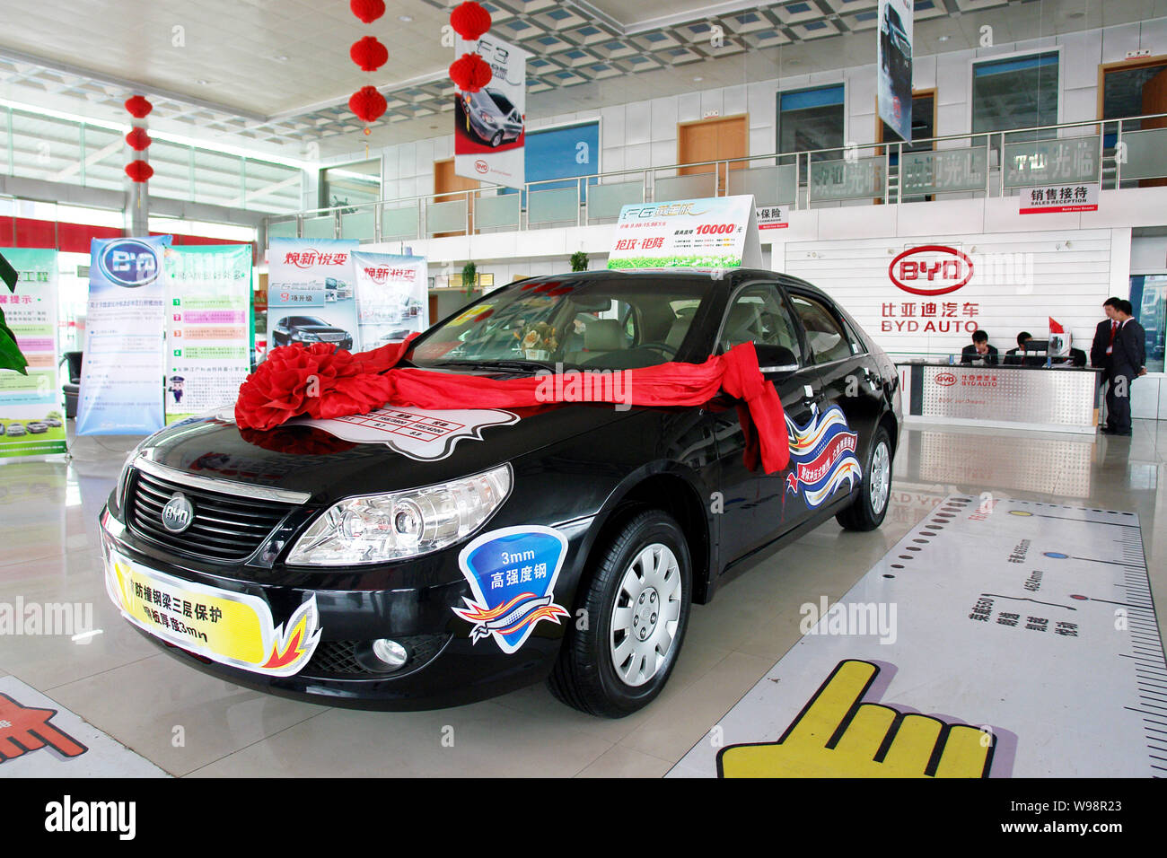 The BYD F6 is exhibited at a BYD dealership in Zhengzhou city, central ...