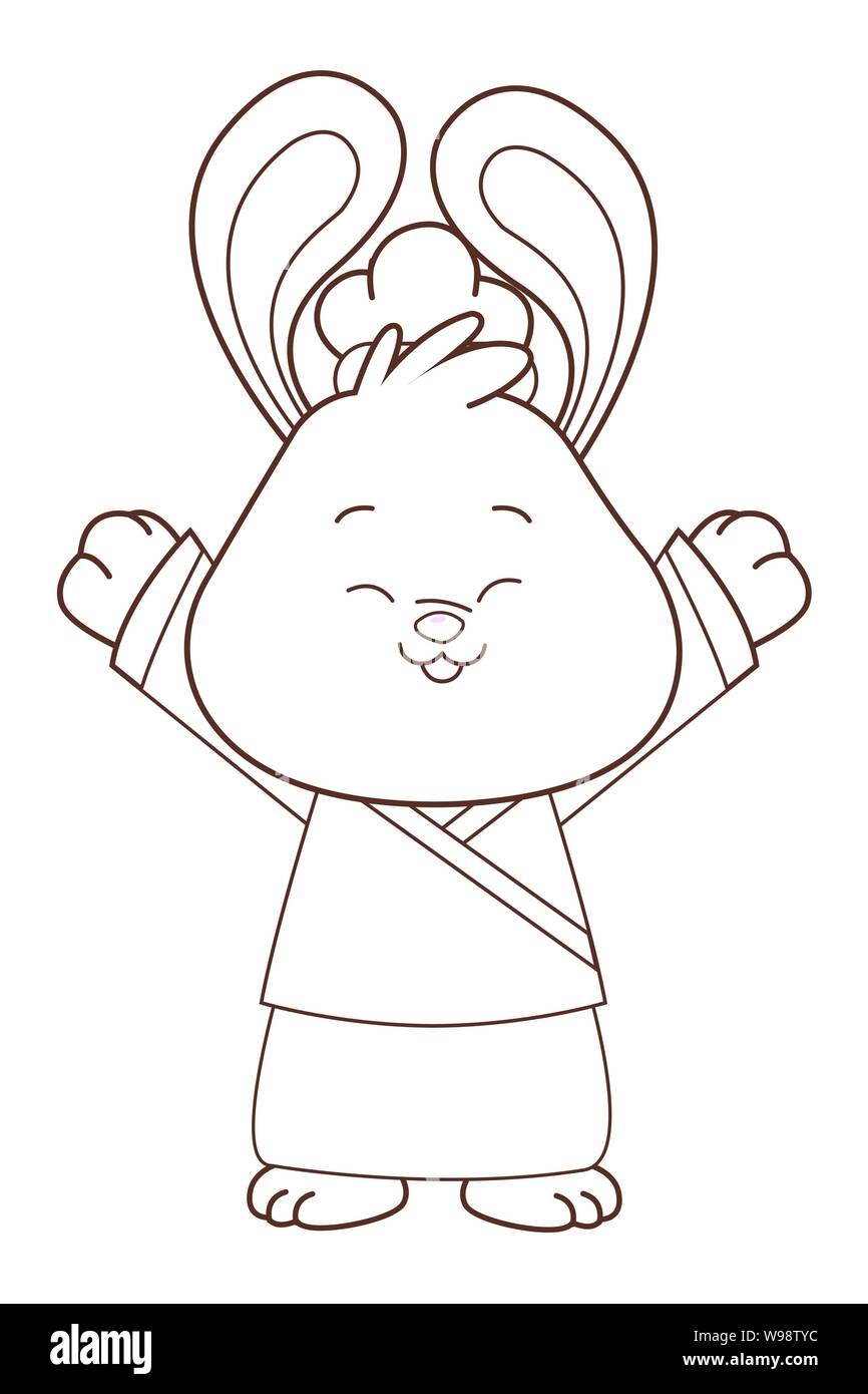 Mid autumn cute rabbit cartoon in black and white Stock Vector Image ...