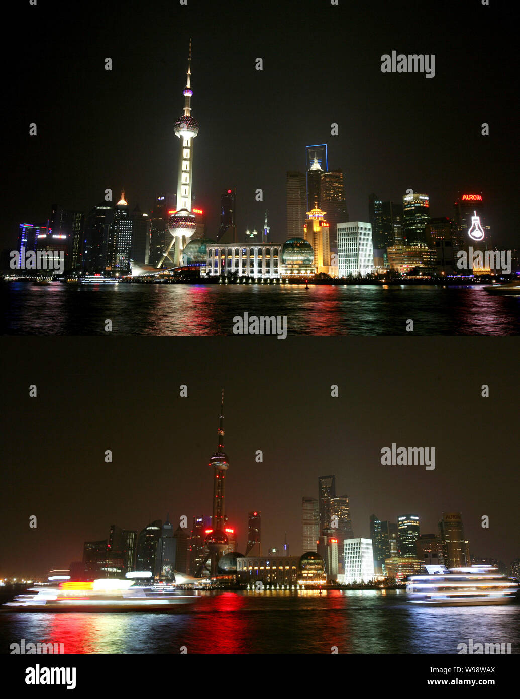 This composite image shows the night view of the Lujiazui Finanacial ...