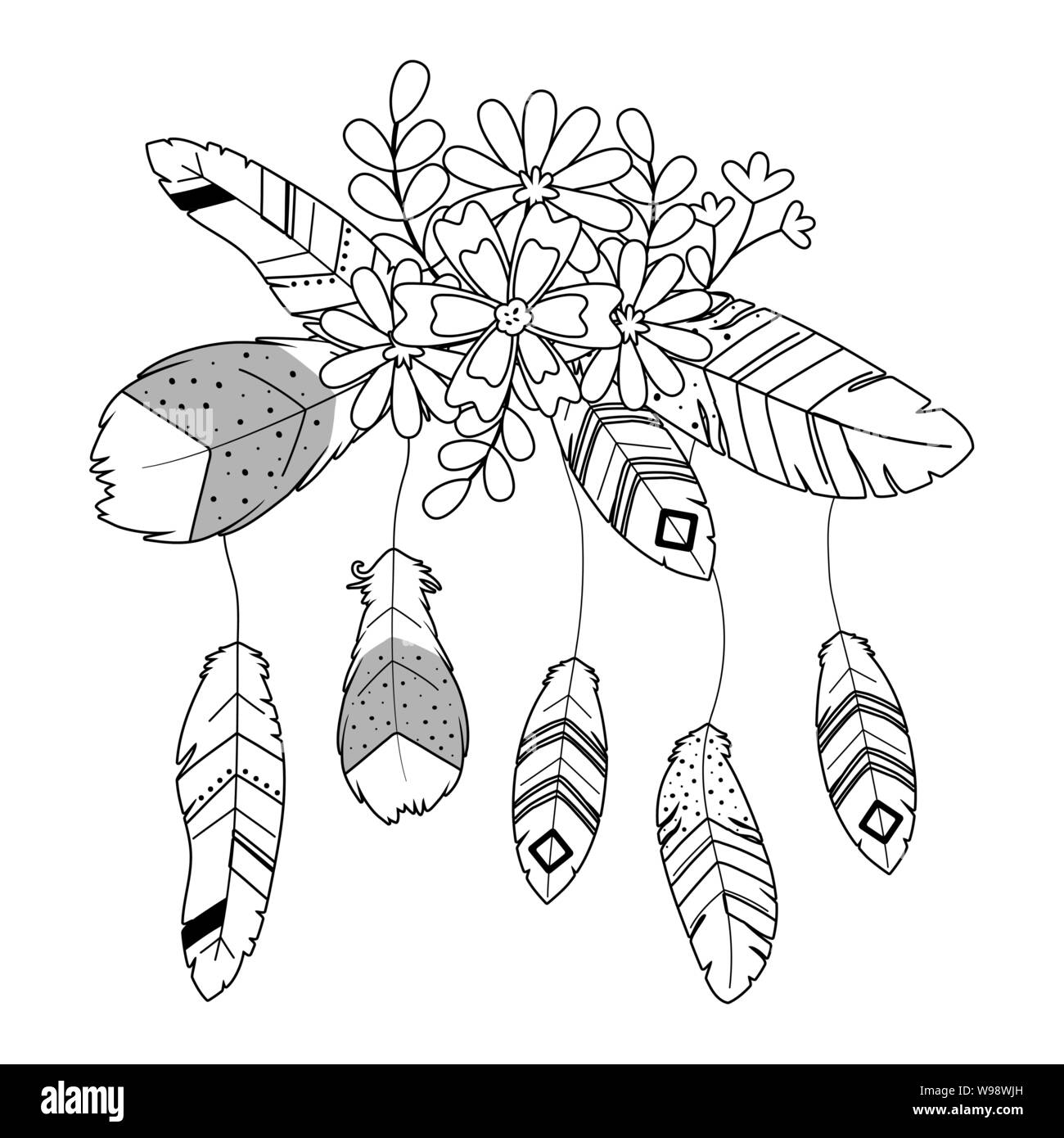 Boho feathers design, Bohemic decoration vintage fashion abstract art ...