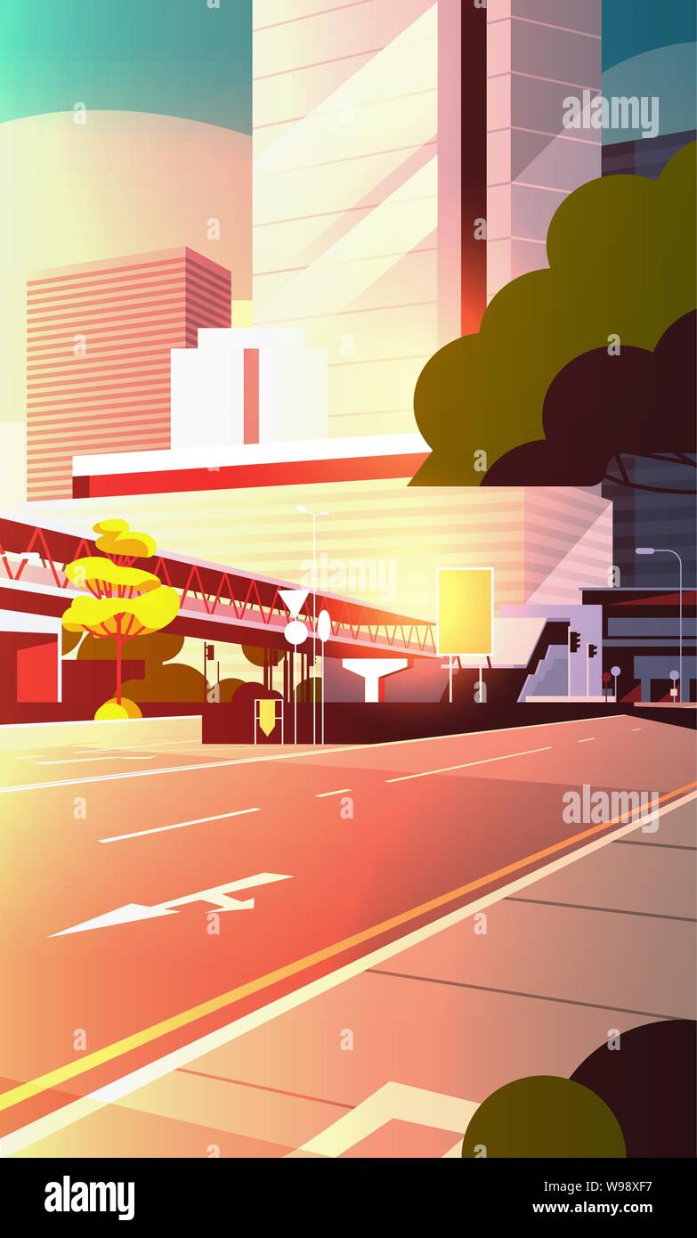 city road street skyline with modern skyscrapers and subway cityscape ...