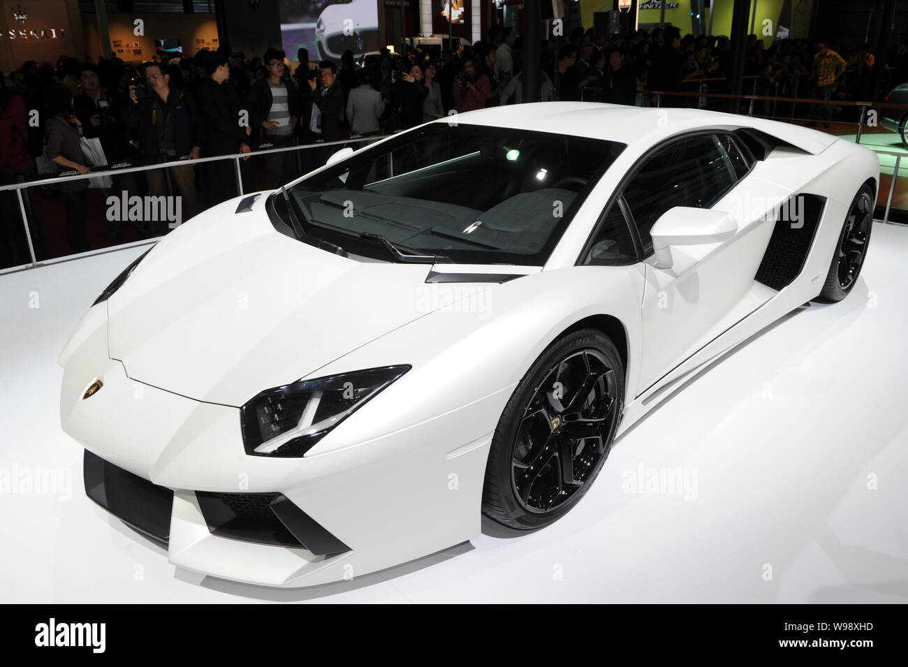 The Lamborghini Aventador LP700-4 is seen on display at the 14th ...